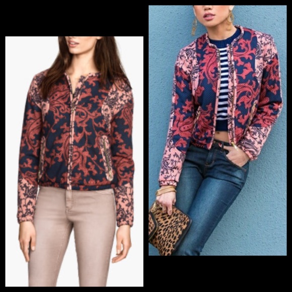 H&M | Jackets & Coats | Hm Quilted Floral Tapestry Bomber Puffer Jacket ...